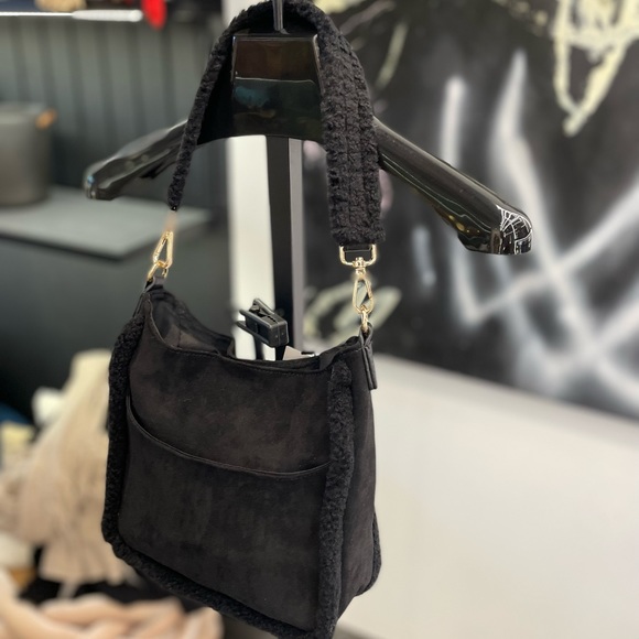 Ahdorned | Bags | Mini Suede Sherpa Messenger Black | Poshmark